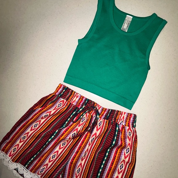 Tops | Colorful Crop Top And Shorts Set | Poshmark